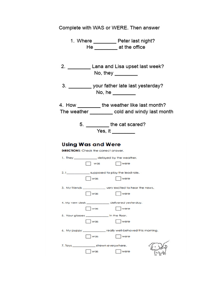 Fill in the Blanks: WAS vs. WERE | PDF