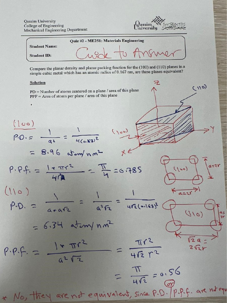 ME251-Quiz (2) - Model Answer | PDF
