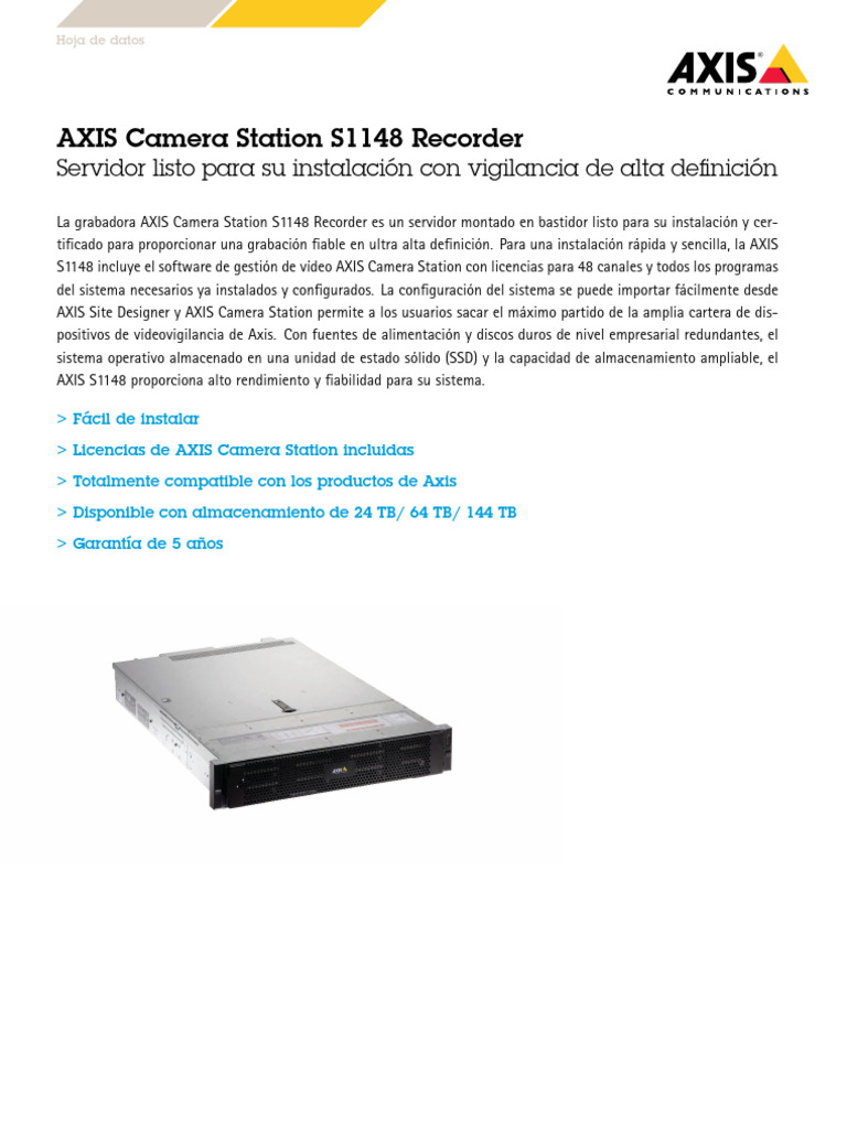 Datasheet Axis Camera Station s1148 Recorder Es ES 358898 | PDF | Unidad de estado sólido ...