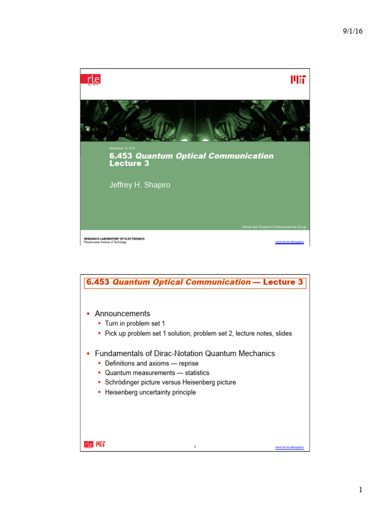 MIT6 453F16 Lect3 | PDF | Quantum Mechanics | Schrödinger Equation