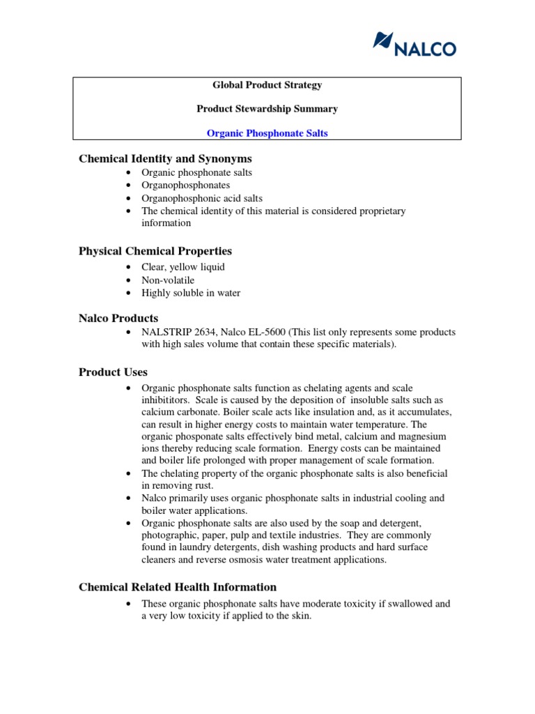 Organic Phosphonate Salts Overview | PDF | Salt (Chemistry) | Chelation