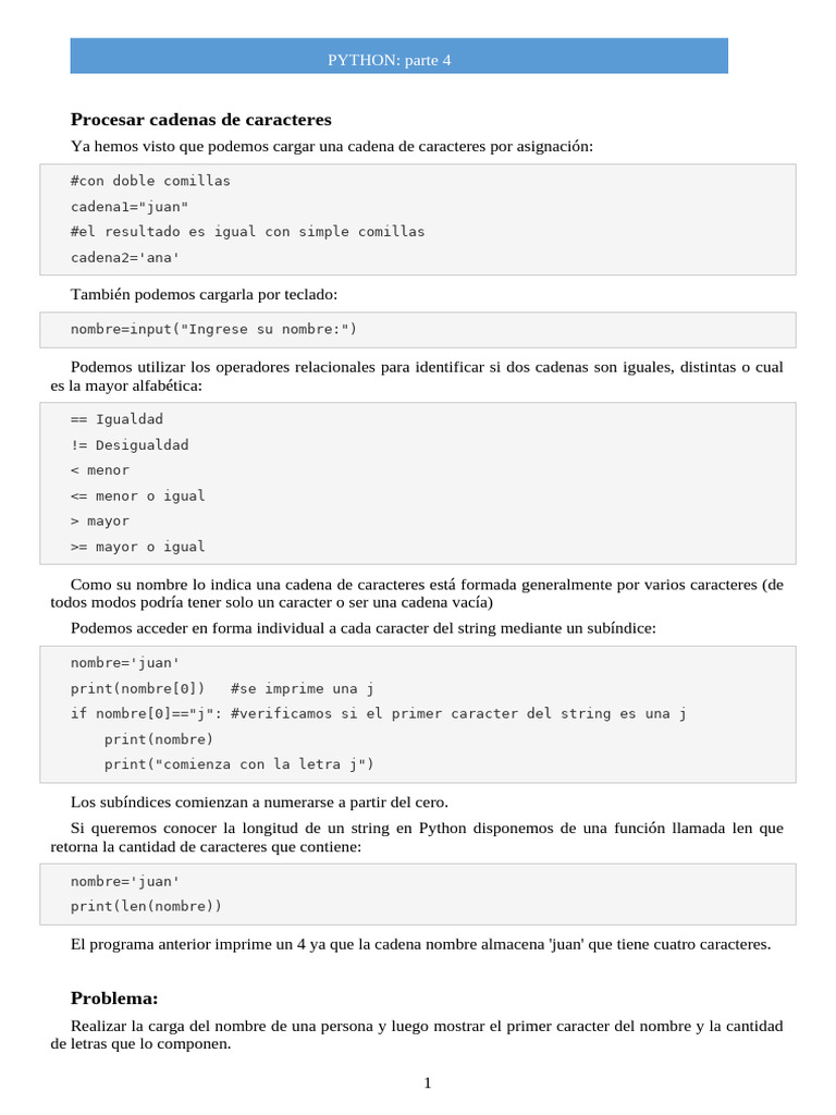 Python 4 - Cadenas de Caracteres | PDF | Cadena (informática) | Python (lenguaje de programación)