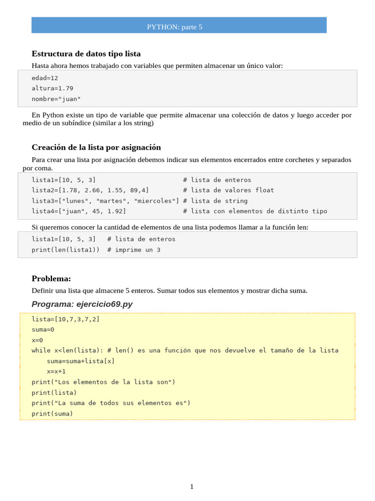Python 5 - Listas | PDF | Python (lenguaje de programación) | Matemáticas Aplicadas
