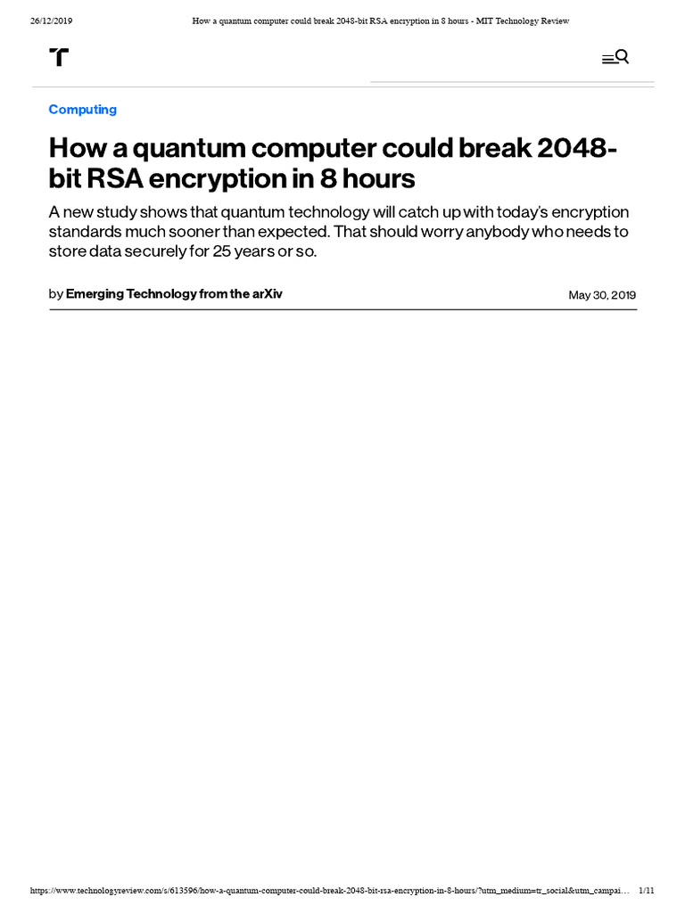 How A Quantum Computer Could Break 2048-Bit RSA Encryption in 8 Hours ...