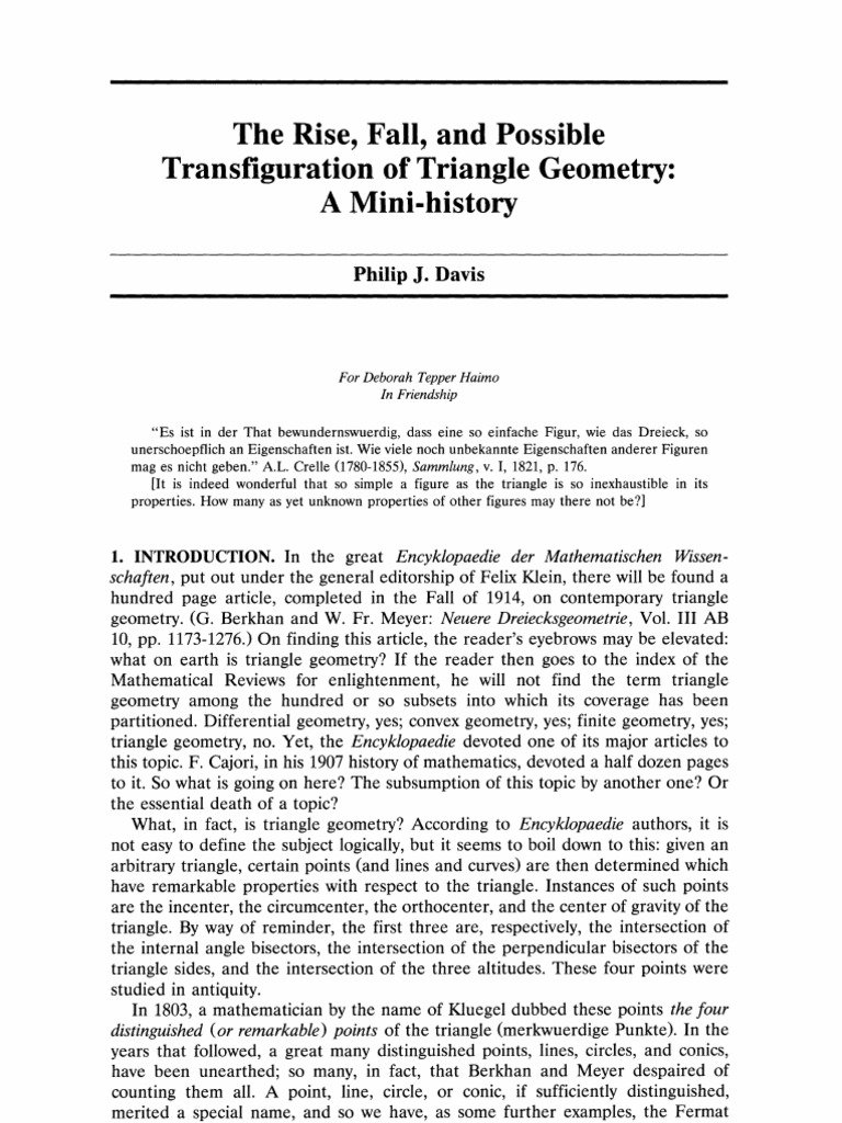Davis - The Rise Fall and Possible Trans Guration of Triangle Geometry ...