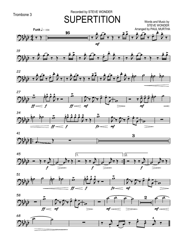 Supertition - Trombone 3 | PDF | Western Calligraphy | Graphemes