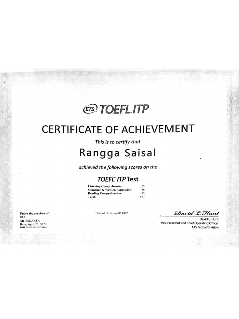 Sertifikat TOEFL ITP | PDF