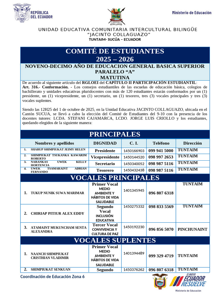 Elección Comité Estudiantil 2025-2026 | PDF