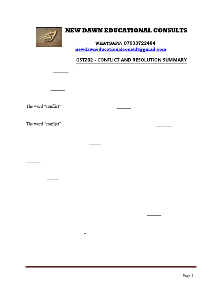 Gst202 Conflict and Resolution Summary | PDF | Natural Disasters ...