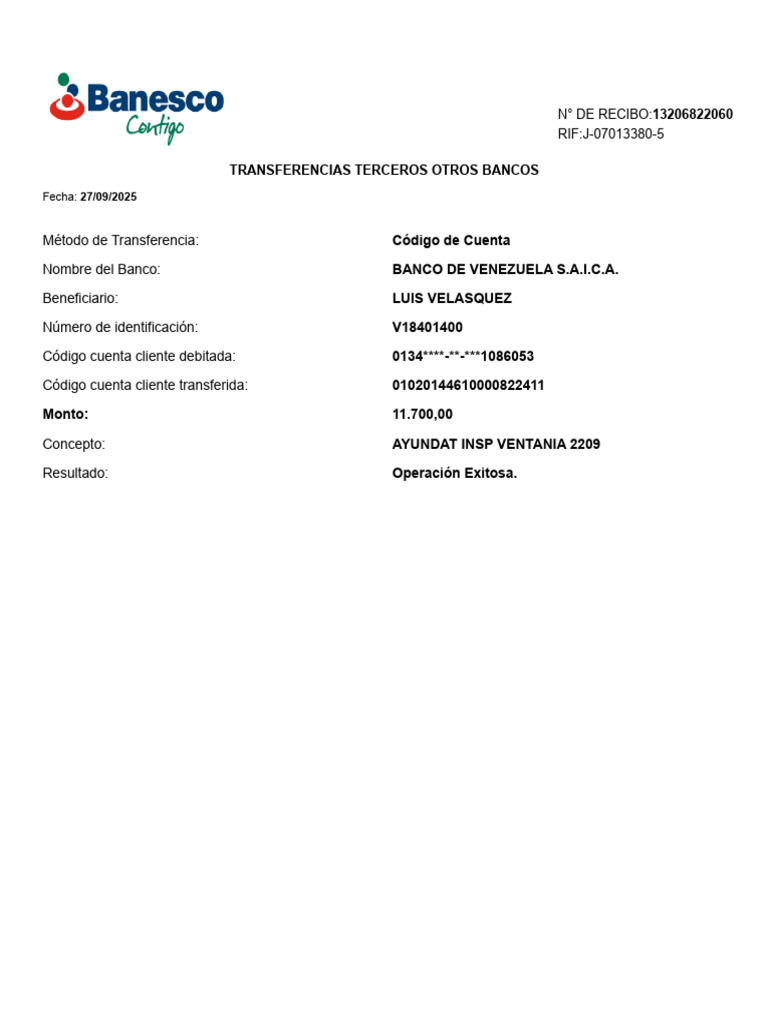 Transferencia Exitosa a Luis Velásquez | PDF
