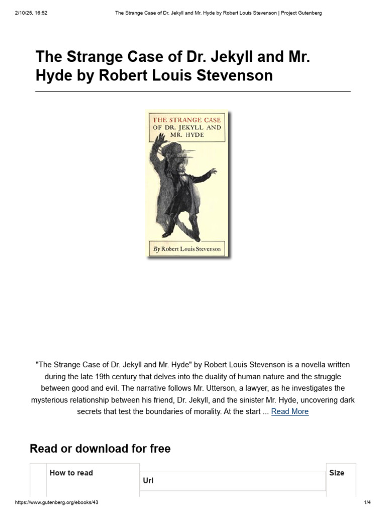 The Strange Case of Dr. Jekyll and Mr. Hyde by Robert Louis Stevenson - Project Gutenberg | PDF ...