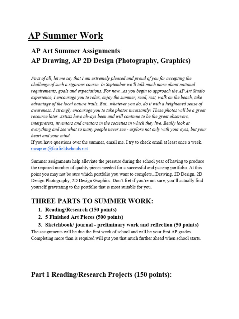 AP Art Summer Assignments Guide | PDF | Drawing | Photograph