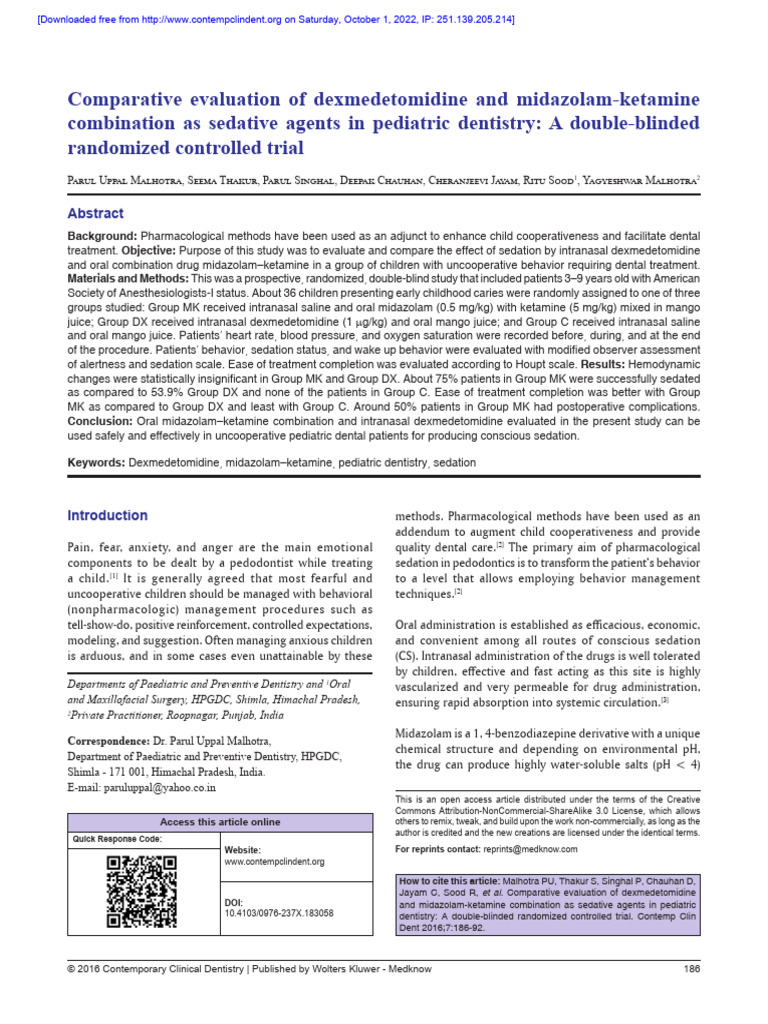 Midazolam-Ketamine in Pediatric Sedation | PDF | Midazolam | Clinical ...