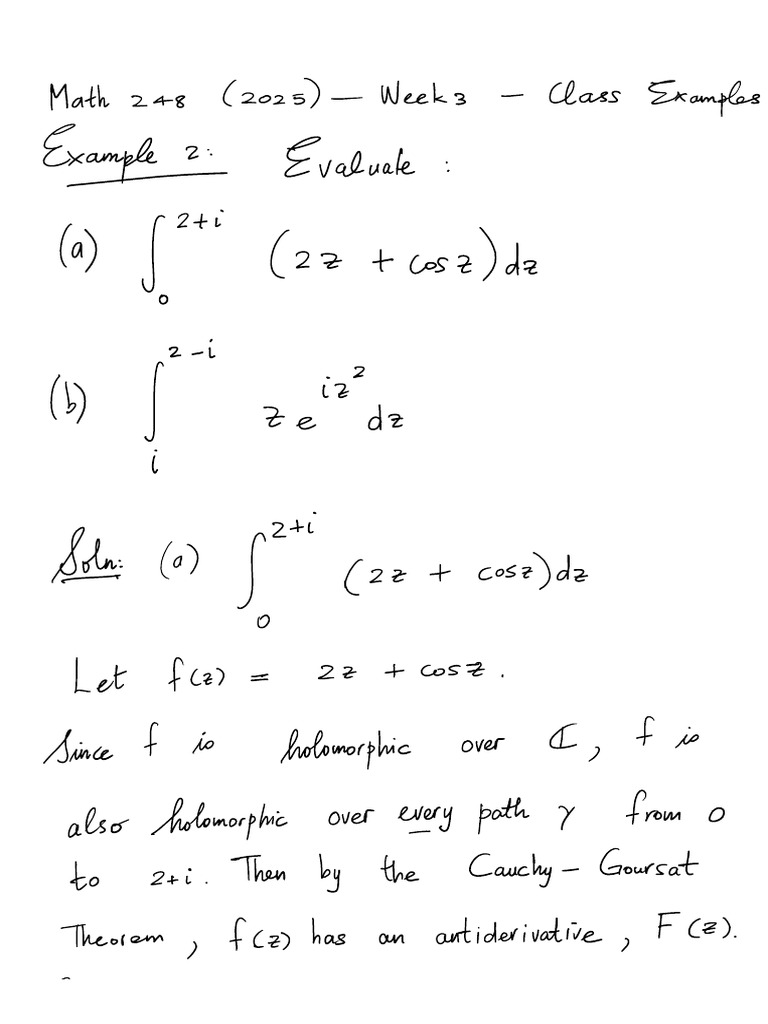 Week 3 - Example 2 - Definite Integral Using Cauchy-Goursat Theorem | PDF