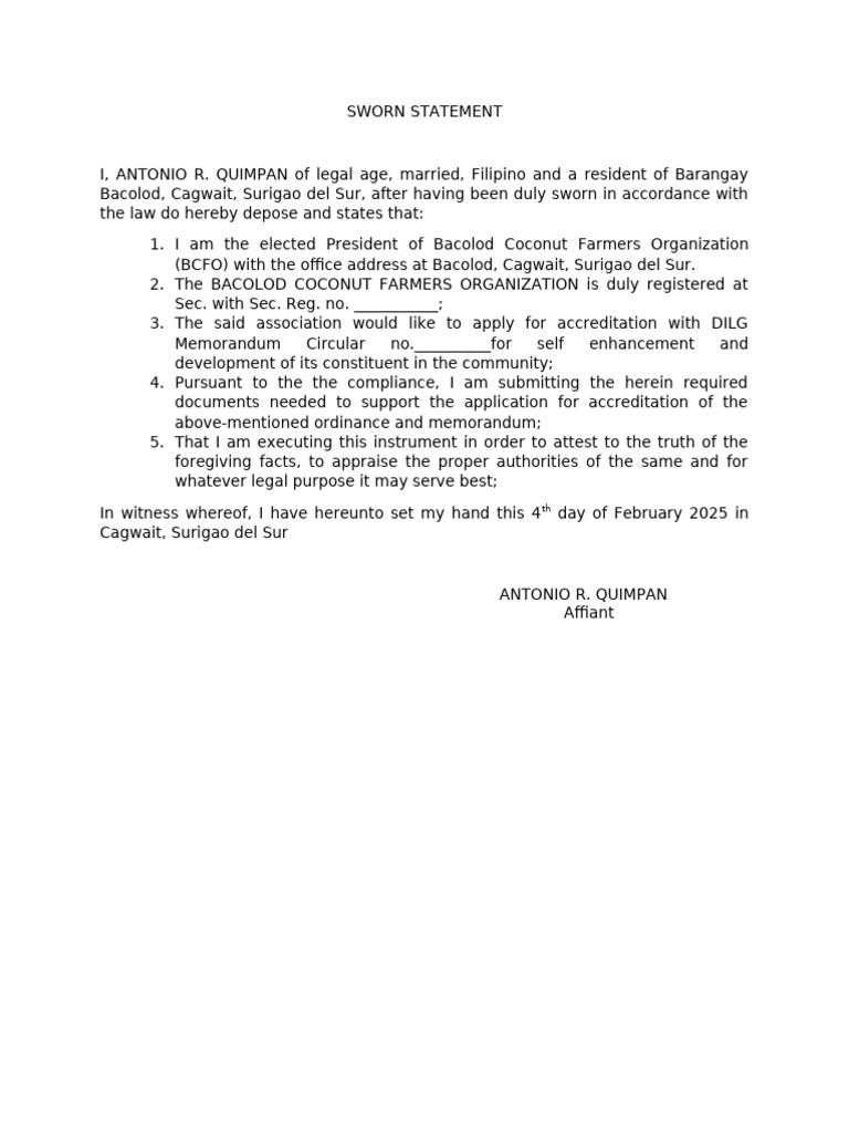 Sworn Statement | PDF