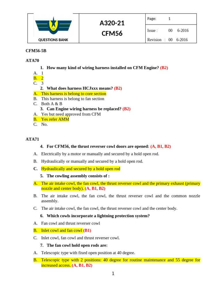A320-21 CFM56: Questions Bank | PDF | Mechanical Engineering | Internal ...