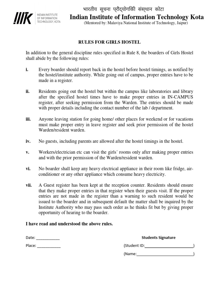 Rules For Girls Hostel | PDF