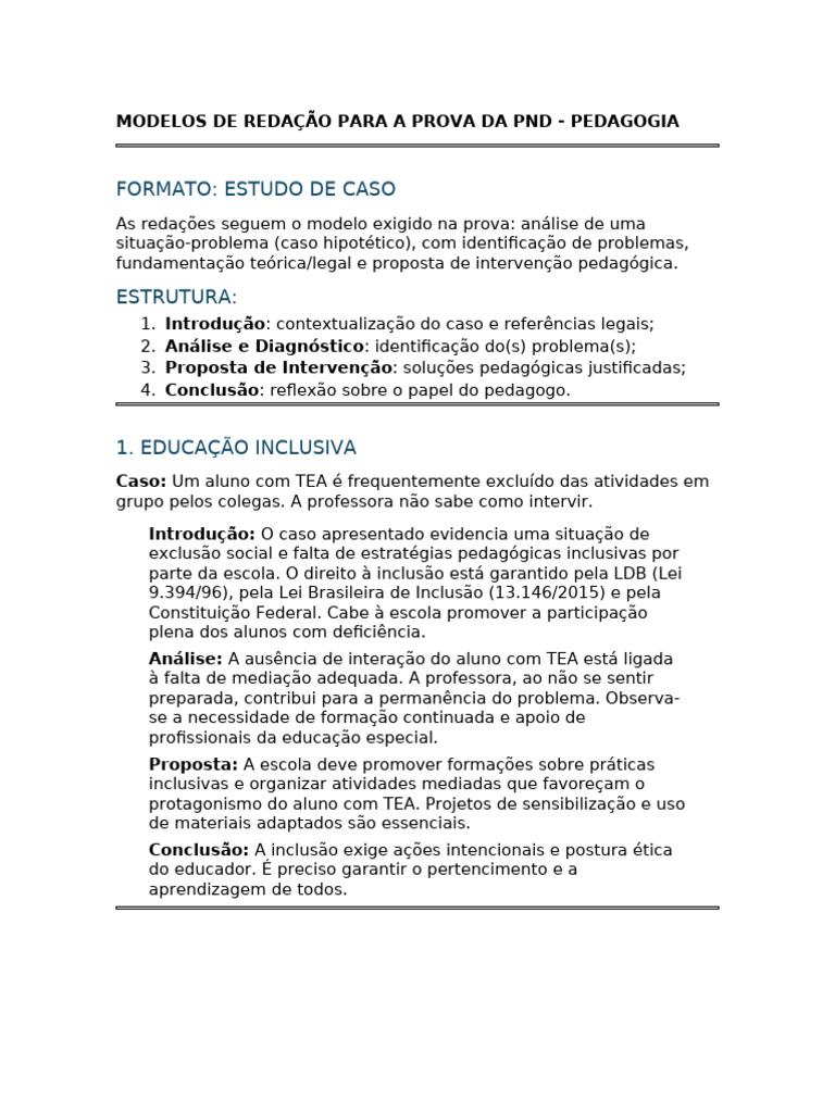 Modelos Redacao PND | PDF | Pedagogia | Educação Infantil