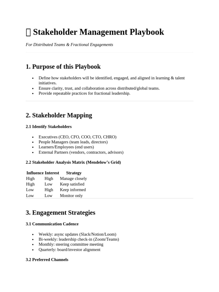 Stakeholder Management Playbook Guide | PDF | Leadership | Social ...