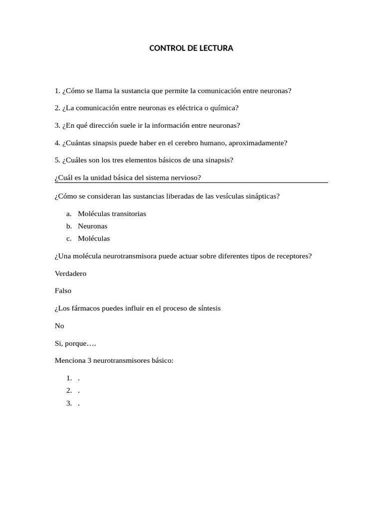 Control de Lectura | PDF