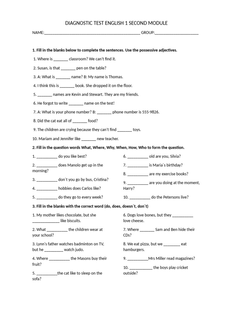 New Step Up1 Diagnostic Test English 1 2 Module | PDF | Linguistics