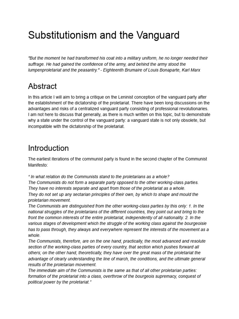 Critique of Vanguard Party Concept | PDF | Communism | Vladimir Lenin