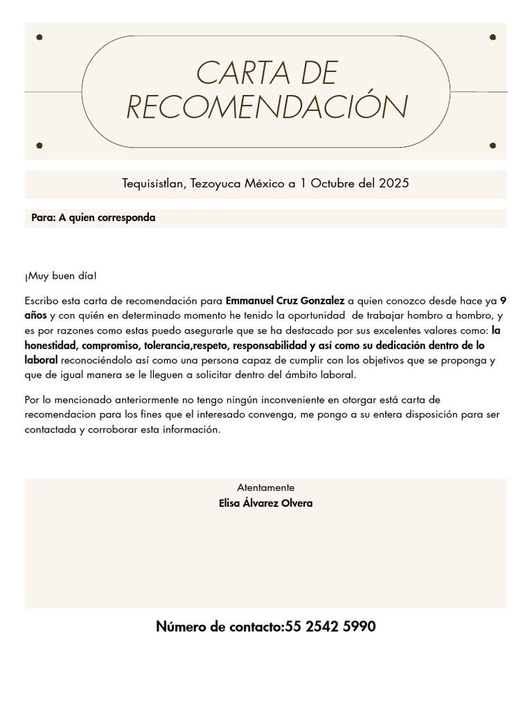 Carta de Recomendación Profesional Elegante Sencilla Tipográfica Beige ...