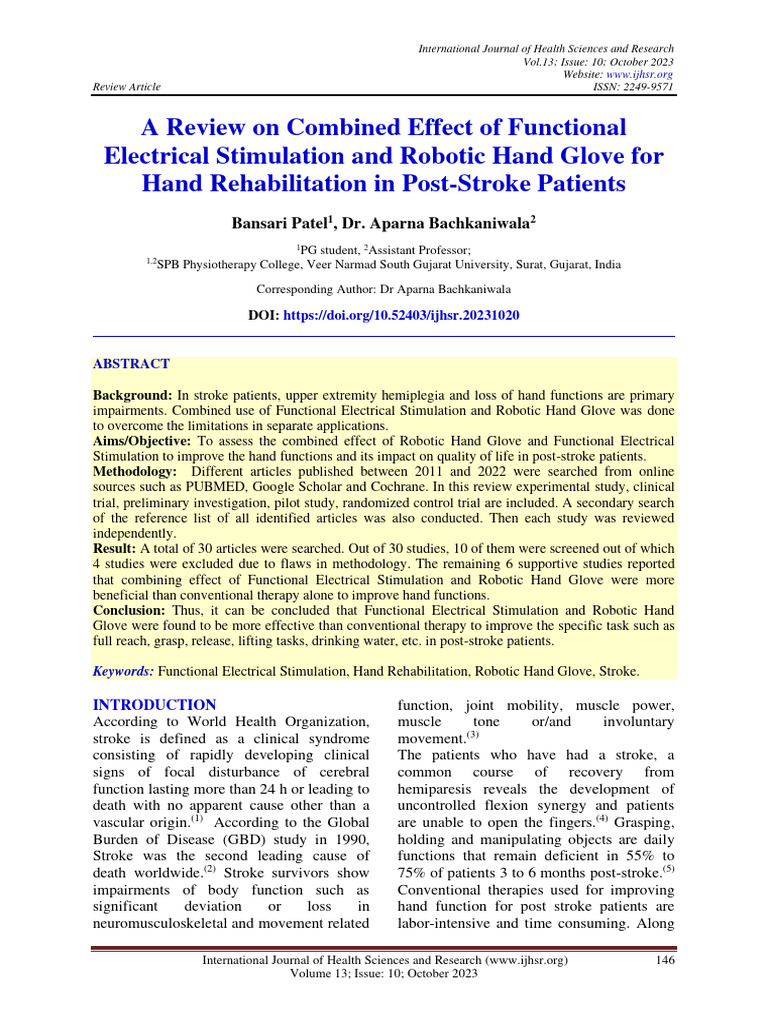Hand Rehab: FES & Robotic Glove Review | PDF | Stroke