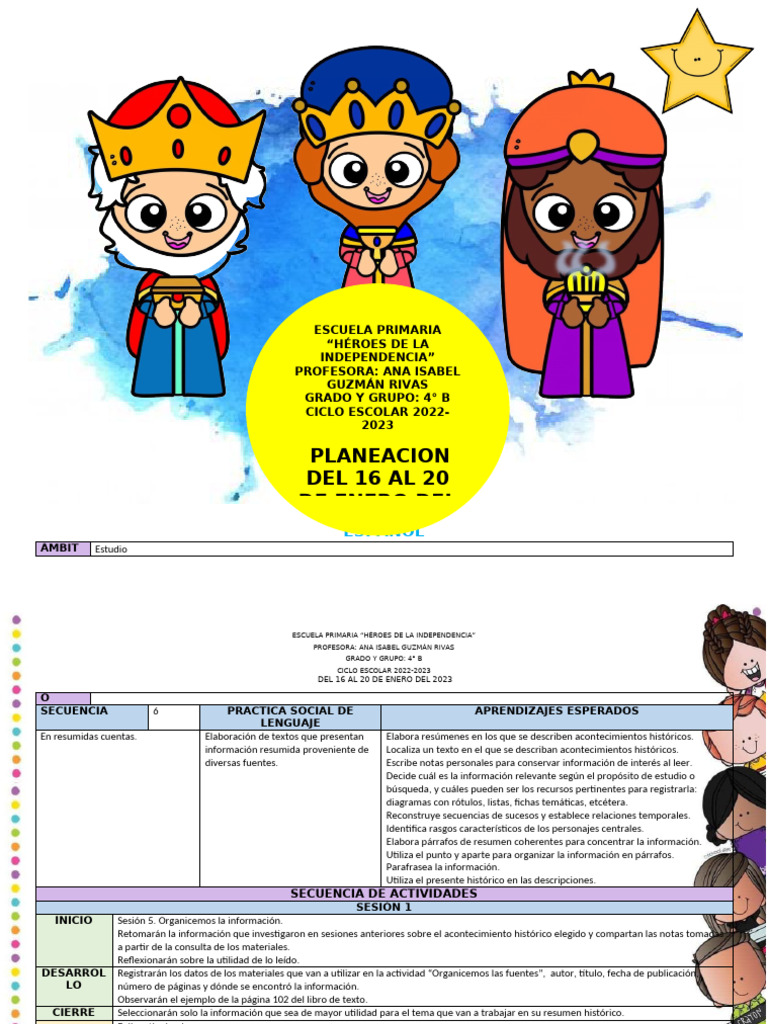 4° PLANEACIÓN DEL 16 Al 20 DE ENERO DEL 2023 | PDF | Plan de estudios ...