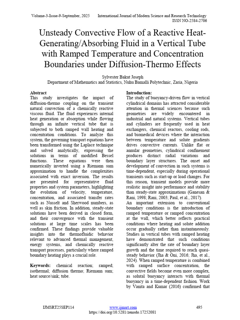 Unsteady Convective Flow of A Reactive HeatGeneratingAbsorbing Fluid in ...