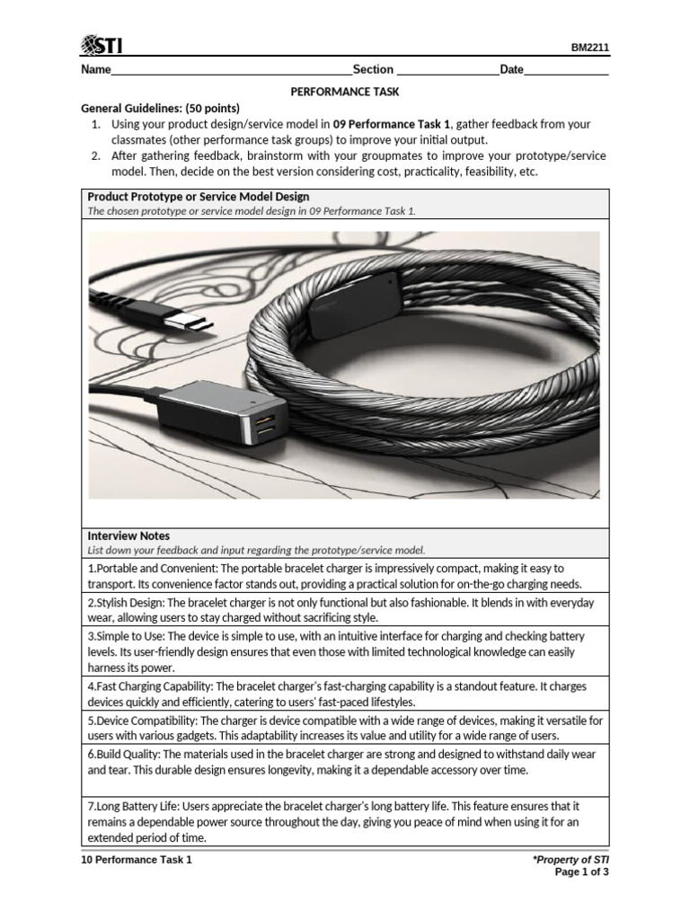 10 Performance Task 1 | PDF | Battery Charger | Usability