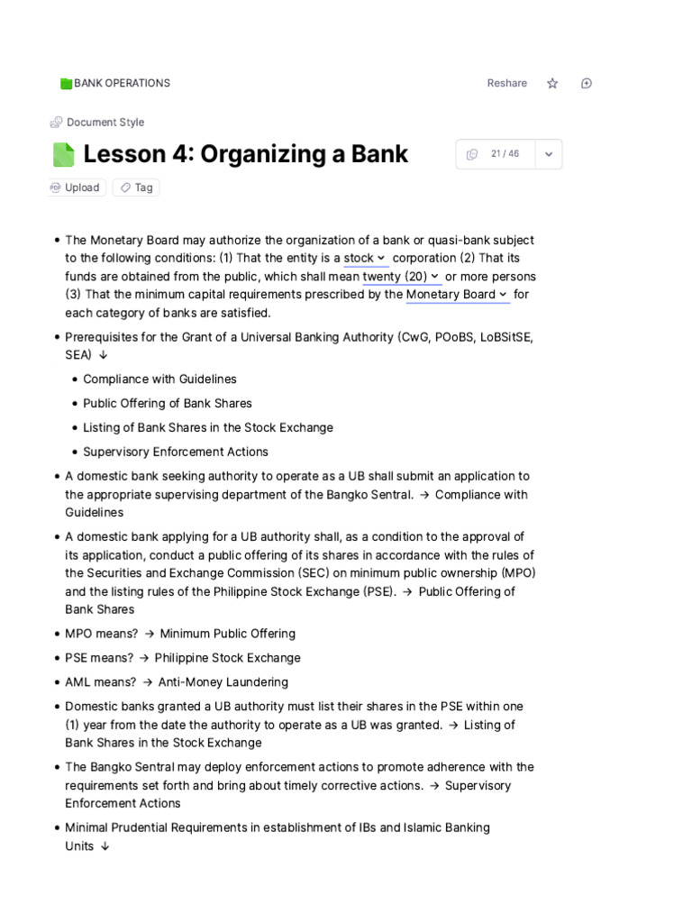 Bank Organization and Operations Guide | PDF | Regulatory Compliance ...