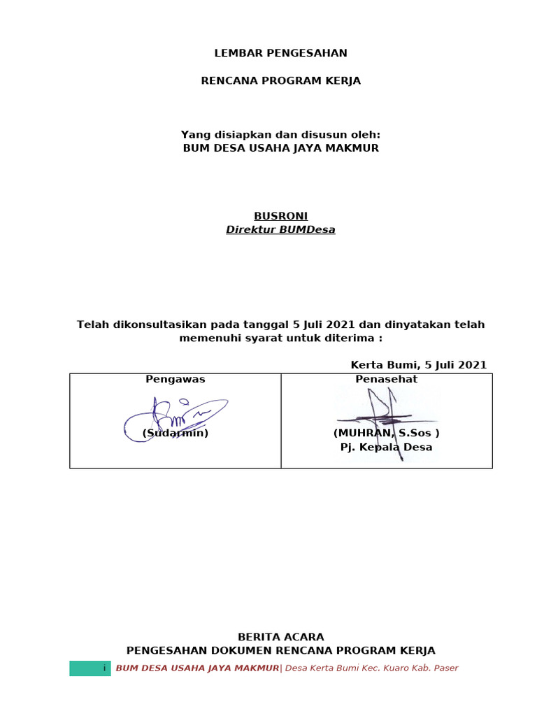 Program Kerja Bumdesa Usaha Jaya Makmur Kerta Bumi - Salin | PDF