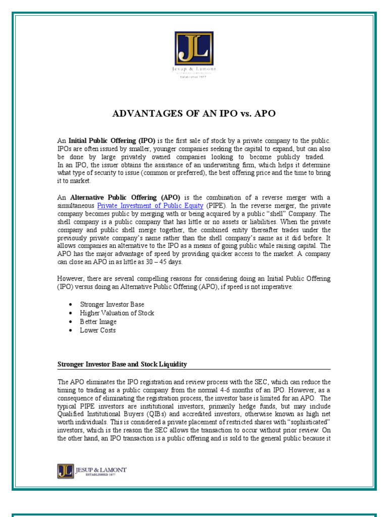 IPO Vs APO | PDF | Initial Public Offering | Stocks