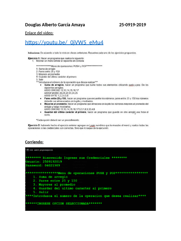 Programa Usando Push y Pop | PDF | Arquitectura de Computadores | Ingeniería Informática