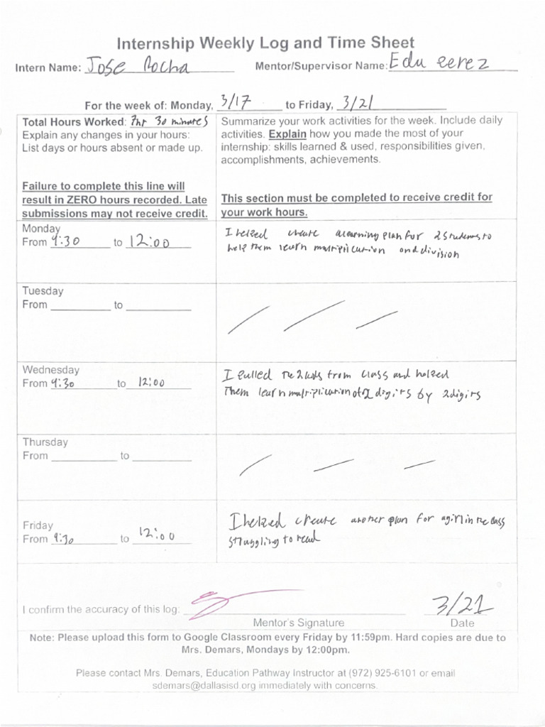 Internship Weekly Log and Time Sheet 14 | PDF
