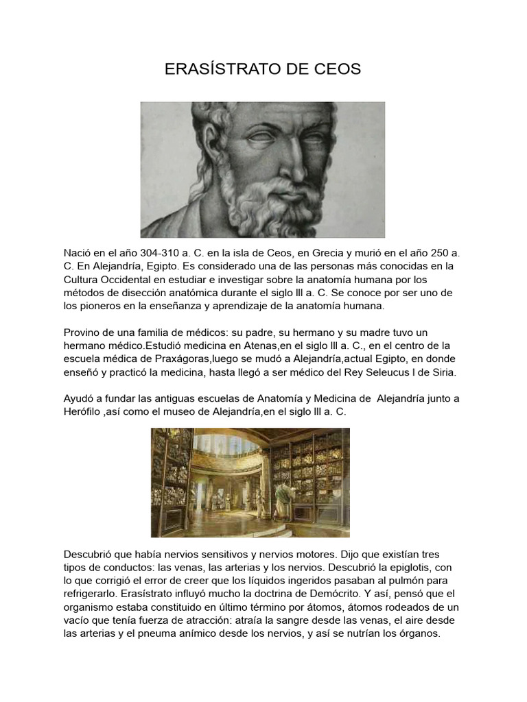 Erasístrato de Ceos: Pionero en Anatomía | PDF | Medicina