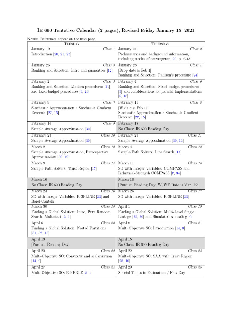 IE690 Schedule Simulation Optimization | PDF | Mathematical Optimization | Computer Science
