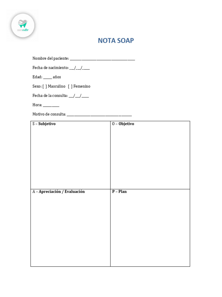 Formato de Nota SOAP para Pacientes | PDF