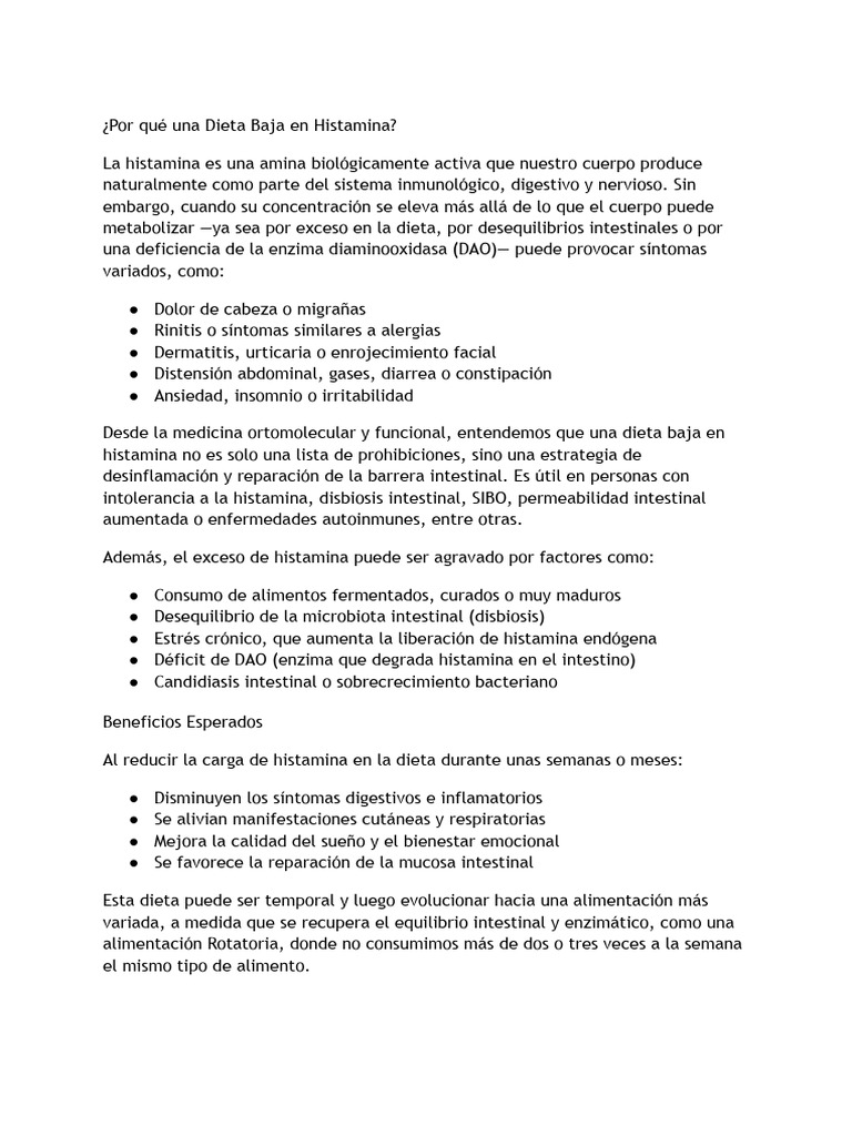 Guía de Dieta Baja en Histamina | PDF | Alergia | Té