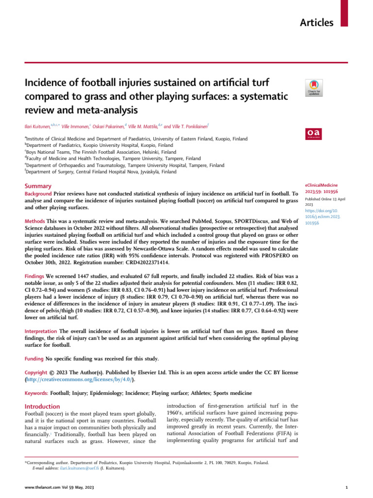 Incidence of Football Injuries Sustained On Artificial Turf | PDF ...
