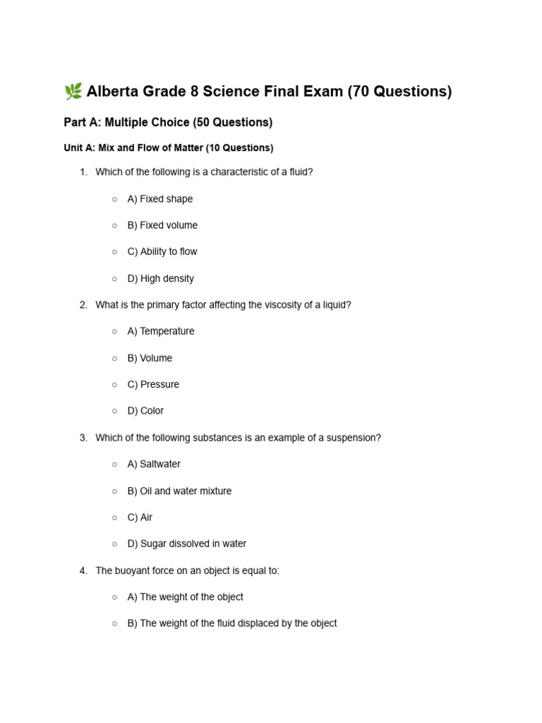 ? Alberta Grade 8 Science Final Exam (70 Questions) | PDF | Camera ...