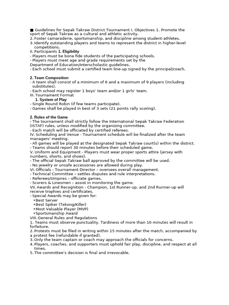 Sepak Takraw District Tournament Guidelines | PDF | Referee | Sports