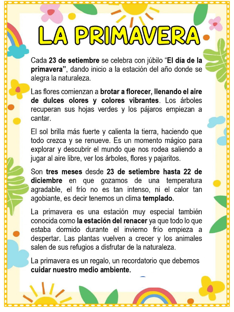 Ficha de Lectura de La Primavera | PDF