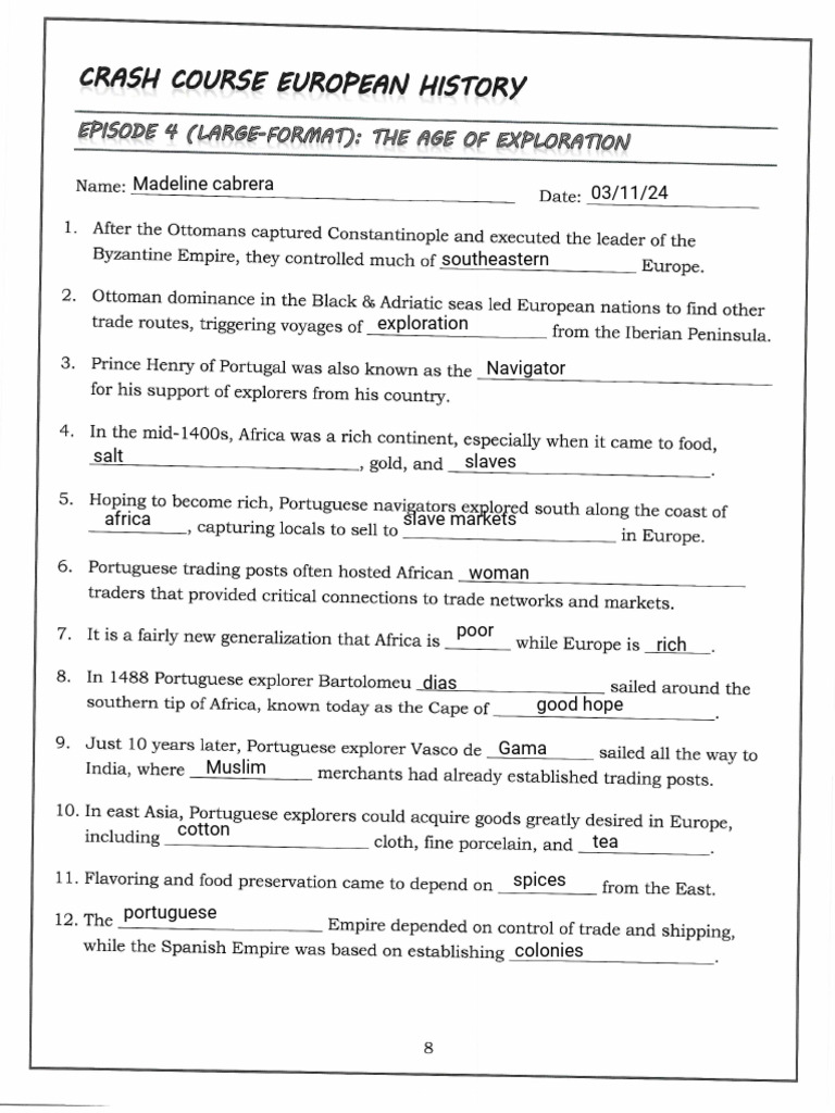 Madeline Cabrera Alcantara - Crash Course European Exploration | PDF