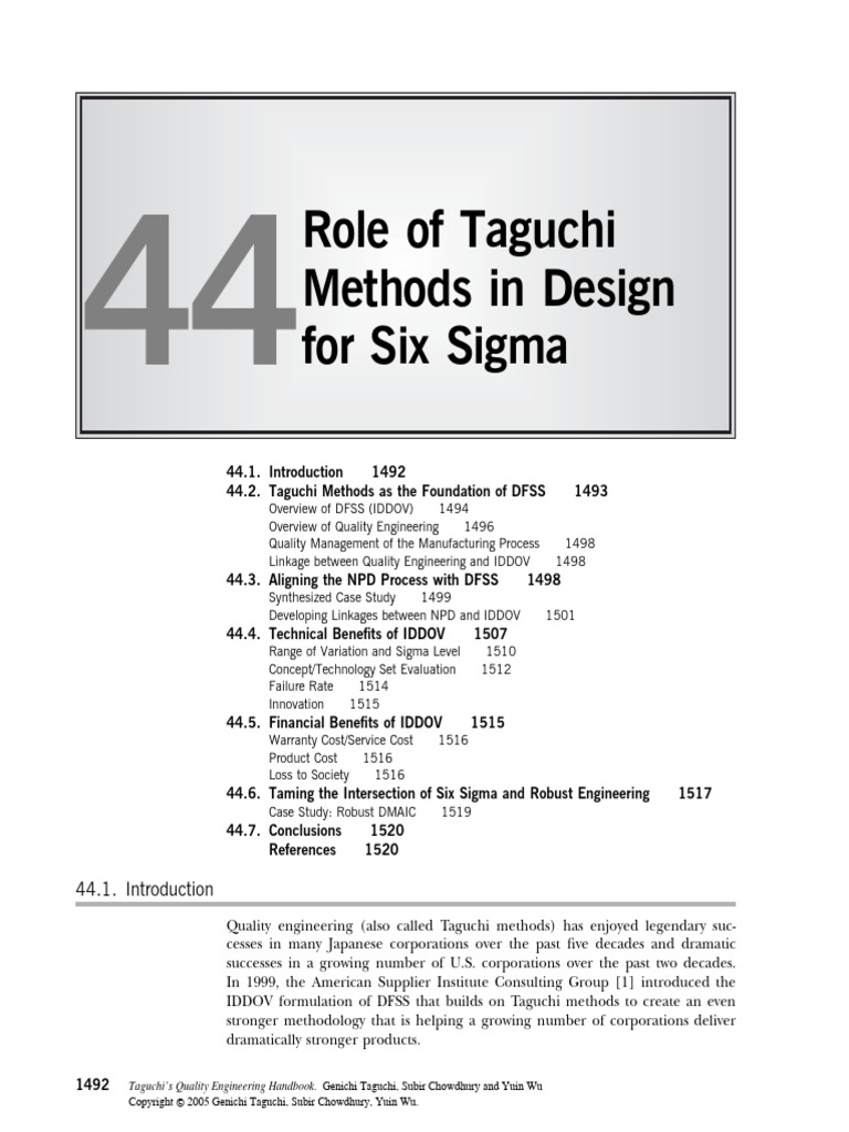 Taguchi's Quality Engineering Handbook - Role of Taguchi - Taguchi ...