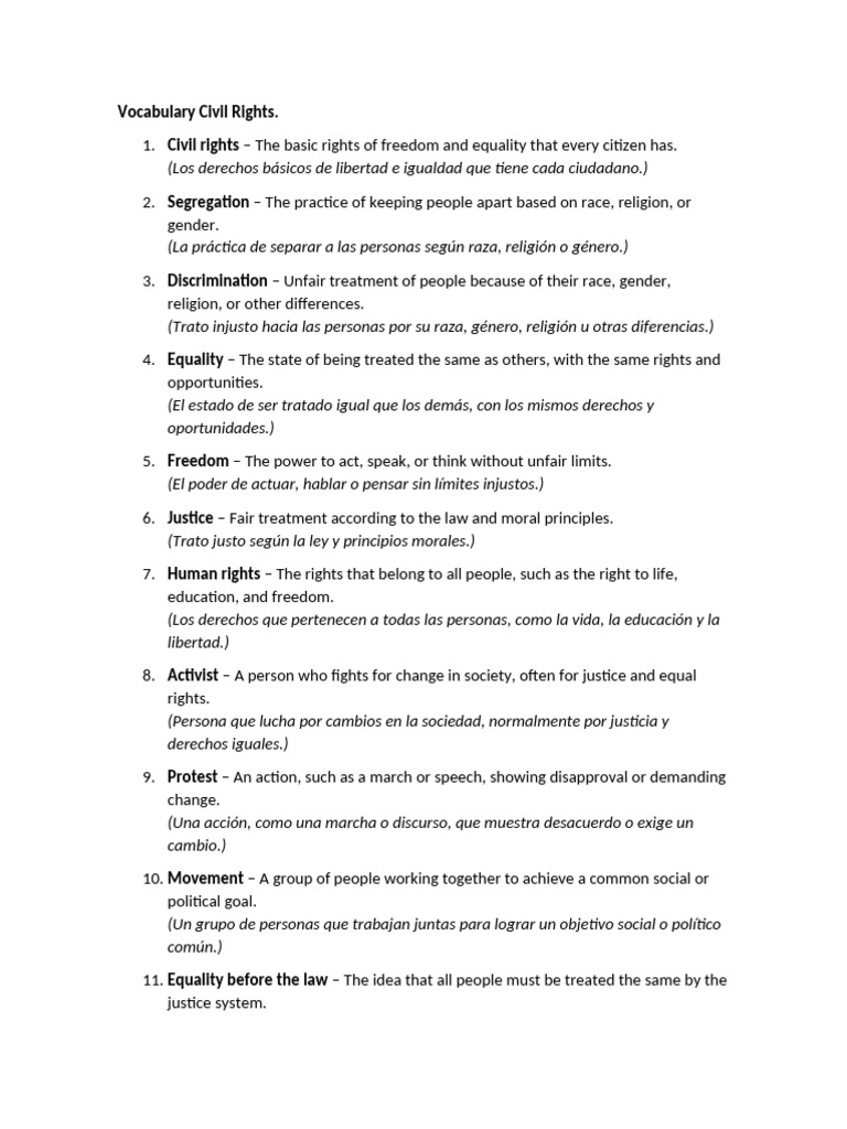 Vocabulary Civil Rights | PDF | Justicia | Crimen y violencia