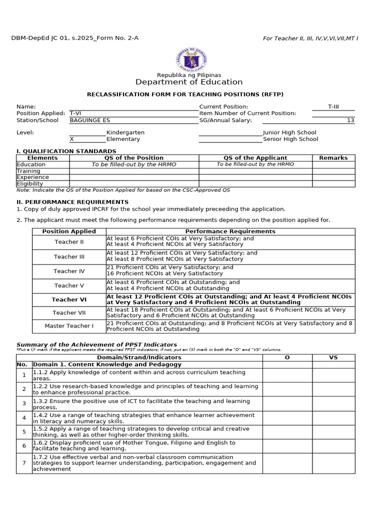 Annex B 1 RFTP DBM DepEd JC 01 s.2025 Form No. 2 A v2.Xlsx 2 | PDF ...