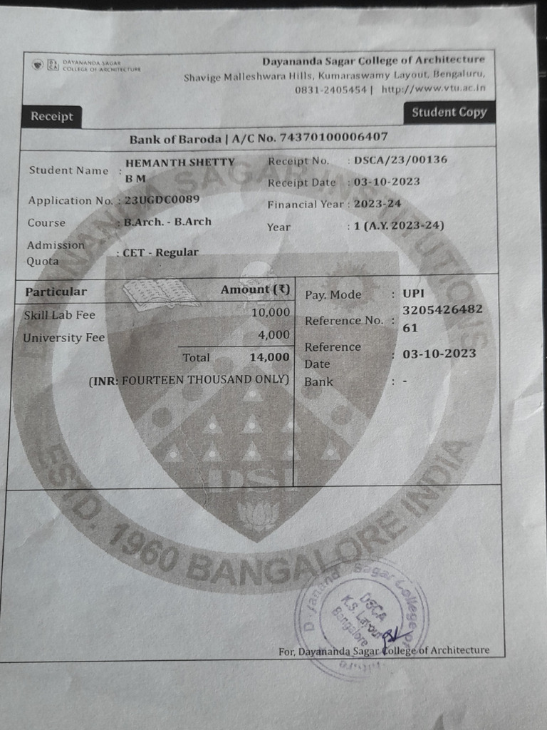 Fee Receipt | PDF