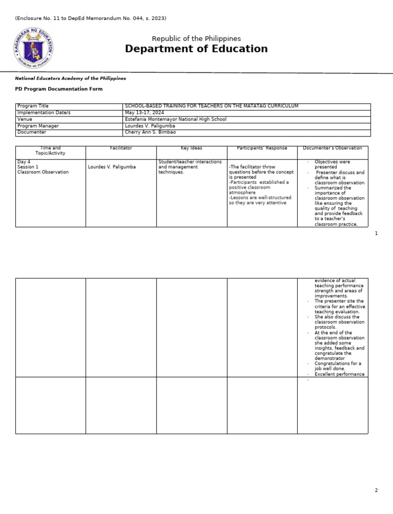 Day 4 Documenters File Aral Pan. | PDF | Teachers | Cognition
